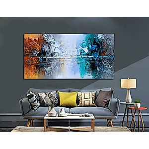 Hand Painted Oil Painting on Canvas Lake Landscape Wall Art Modern Abstract Home Decor