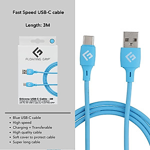 FLOATING GRIP USB C/USB A Charging Cable, 3M/10FT, Type c Fast Charging Cable with Data Sync, Compatible with PlayStation, Xbox & More (Blue)