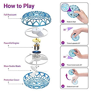 isYoung Hand Operated Boomerang, Mini Drone for Kids Adult, Flying Spinner UFO with LED Light Indoor Outdoor Gift Toys for Boys (Blue)