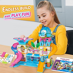 Friends Summer Fun Water Park Building Set Featuring Ice-Cream Cart, Shower Room, Beach Chairs and Lifeguard Stand, STEM Toy Roleplay Gift for Kids Boys Girls Aged 6-12 (875 Pieces)