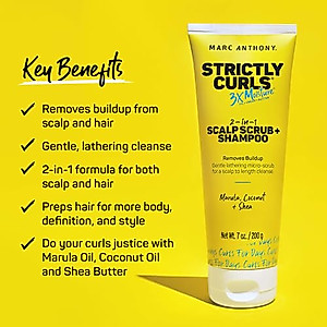 Marc Anthony 2-in-1 Scalp Scrub and Shampoo, Strictly Curls - Deep Cleansing & Exfoliating Shampoo for Curly Hair Removes Buildup with Coconut Oil, Marula Oil, Shea Butter & Bentonite Clay - 7.05 Oz