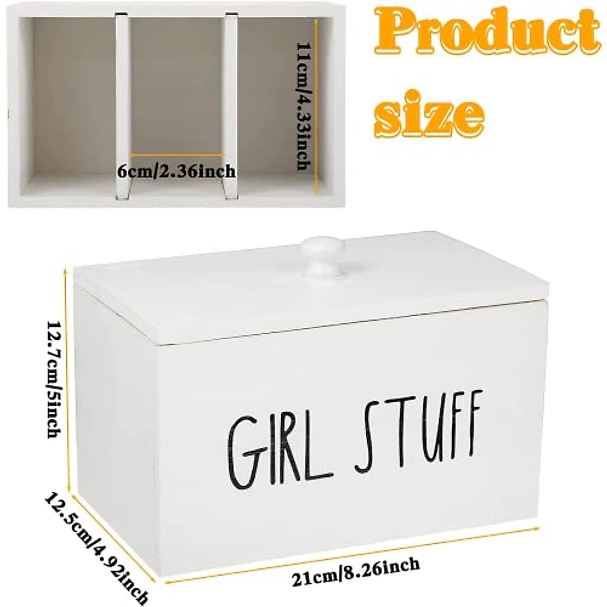 Tampon Holder for Bathroom Farmhouse Organizer for Bathroom Decorative Countertop Cosmetics Organizer Storage Box Wood Movable Partition Feminine Product Organizer with Lid for Tampon Storage