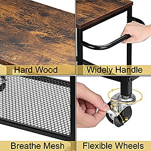 NANANARDOSO Kitchen Cart on Wheels, 3 Tier Mesh Utility Storage Cart, Wood Look Top and Metal Frame Rolling Pantry Cart for Kitchen, Living Room, Laundry Storage, Rustic Brown.