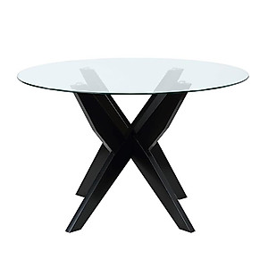 Steve Silver Co Amalie Round Dining Table, Contemporary Pedestal Base, 48" Round Tempered Glass, incd. One Glass Top Dining Table w/Black Base, Dining Room, Kitchen, 48" D x 48" W x 31" H, Black