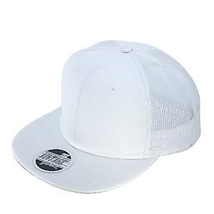 The Vintage Year Plain Cotton Twill Flat Brim Mesh Adjustable Snapback Trucker Baseball Cap (White)