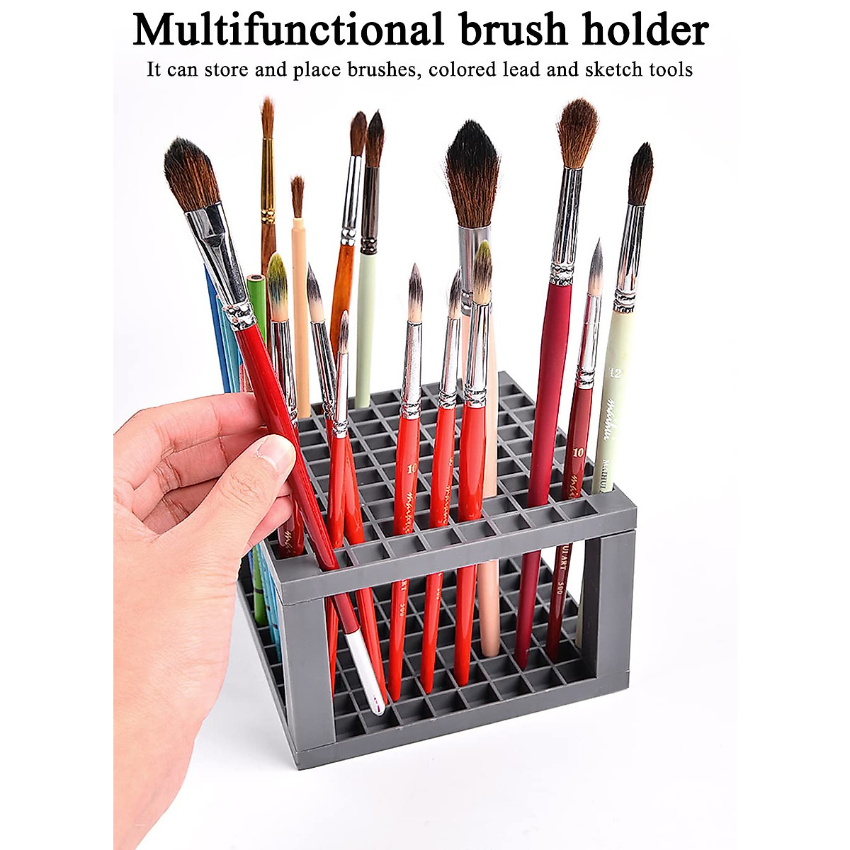 AKOAK 1 Pack 96-hole Square Plastic Pen Holder Multi-function Detachable Pen Holder Storage Art Supplies, Makeup Brushes etc (gray)