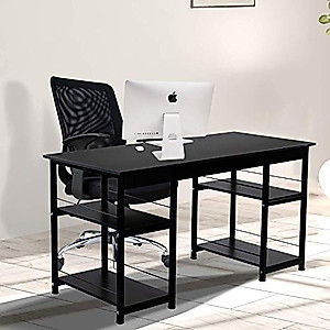 Jerry & Maggie - Computer Desk Office Desk W 2 Side 2 Tiers Shelves Sturdy Surface Laptop Desk Professional Desk Modern Plain Personal Workstation Rectangle Shape Steel Legs Livingroom Bedroom - Black