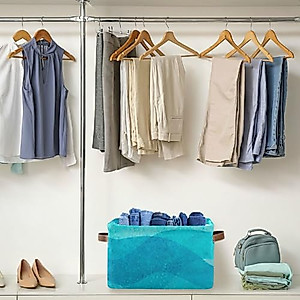 Watercolour Waves Storage Basket Bins Foldable Toy Baskets Organization with Handles Laundry Hamper for Living Room Clothes Nursery Closet Shelf Playroom,2 pcs