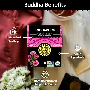 Buddha Teas - Red Clover Flower Tea - Organic Herbal Tea - For Women’s Health - Balance & Boost - Caffeine Free - 100% Kosher & Non-GMO - 18 Tea Bags (Pack of 1)