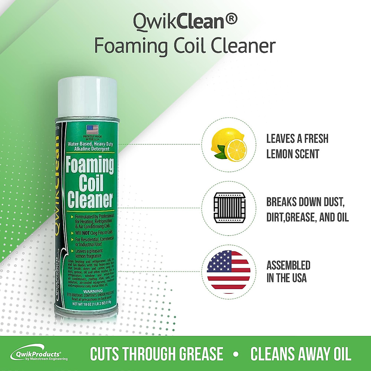 QwikProducts Foaming Coil Cleaner for AC Unit, Heating, Refrigerator, Air Conditioner No Rinse Coil Cleaner Spray Breaks Down Dirt, Dust, Grease, and Oil