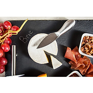 Slate Cheese Board Set with Handles | 9 pcs - 12" x 16" Serving Tray, Stainless Steel Cheese Knife Set with Ceramic Bowls + Soapstone Chalk