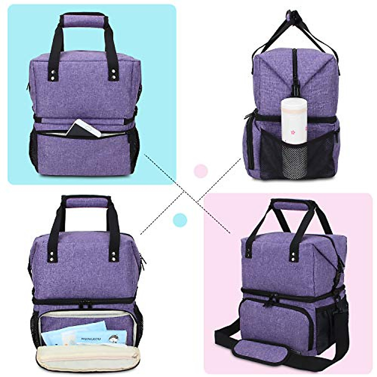 Luxja Breast Pump Bag with 2 Compartments for Breast Pump and Cooler Bag, Leakproof Pumping Bag for Working Mothers (Fits Most Major Breast Pump), Purple