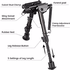 CVLIFE Bipod, Carbon Fiber Bipod for Rifle with Picatinny Adapter 6-9 Inches Bipod