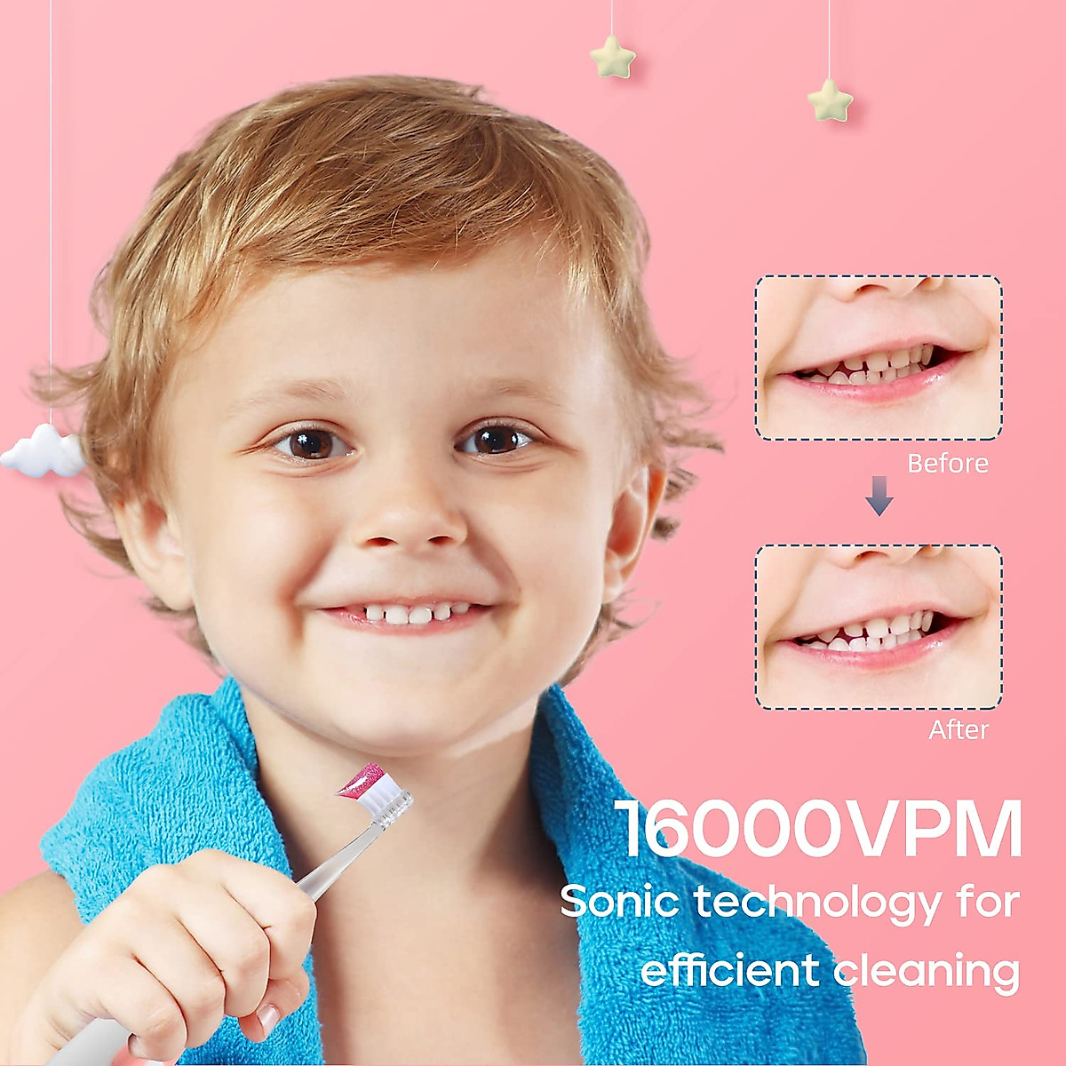 SEAGO Baby Electric Toothbrush SG-513AC with 4 Replacement Heads (Pink-A)