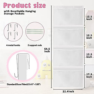 DBEES Stuffed Animal Storage, Large Capacity Over Door Stuffed Animal Organizer, 4 Expandable Mesh Net Pockets Breathable Hanging Plush toy storage, for Boys, Girls, Organizing Nursery, Bedroom