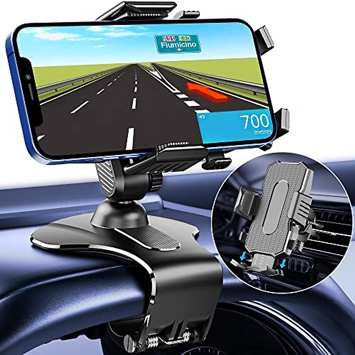 KSYER Phone Mount for Car Dashboard & Air Vent, 1200 Degree Rotation Cell Phone Holder Car [Multi-Angles], Car Phone Holder Mount for iPhone Samsung All Smartphone (Black)