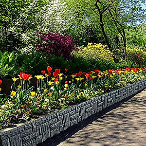 ELLASSAY Kaerott 6 Pack Garden Edging Set Plastic Fence Plant Border Imitation Stone Brick for DIY Decorative Patios Lawn Paths Landscape Walkways Flower Beds Border 10.2*9 inch Gray