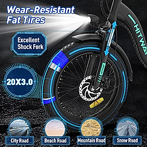 HITWAY Electric Bike for Adults, 20" Fat Tire E Bike 750W 20MPH, 48V/14Ah Battery 55-120KM, Removable Folding Mountain Bike Snow Beach Bicycle with Shimano 7 Gears
