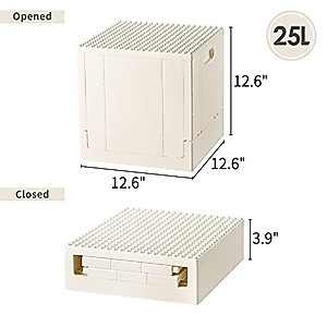 SHIMOYAMA Foldable Duplo Storage Boxes, 2 Pack, 25L Storage Bin with Building Base, 26 Qt. Collapsible Container for Duplo Blocks, White and Yellow