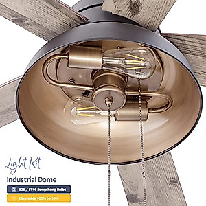 Prominence Home Brightondale, 52 Inch Industrial Style Indoor Outdoor LED Ceiling Fan with Light, Pull Chain, Dual Mounting Options, 5 Dual Finish Blades, Reversible Motor - 51659-01 (Matte Black)