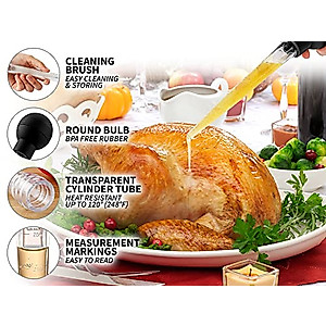 Zulay (Large) Turkey Baster With Cleaning Brush - Food Grade Syringe Baster For Cooking & Basting With Detachable Round Bulb - Ideal For Butter Drippings, Glazes, Roasting Juices for Poultry (Black)