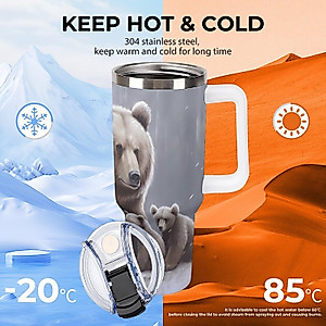 Bear Mama Little Winter Day 40 Oz Stainless Steel Cup Travel Tumbler with Handle and Straw Lightweight Coffee Mug for Home Office