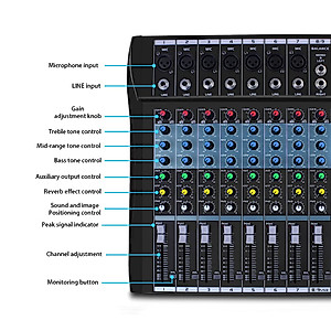 DJ Console Mixer Micfuns 8 Channel with Sound Board USB Bluetooth Audio Interface 48V Phantom Power Mixer Use for DJ Studio PC Recording Singing Webcast Party