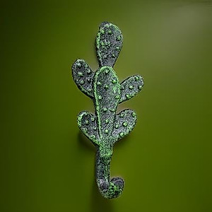 The Bridge Collection Cast Iron Cactus Hook for Wall - Metal Cactus Coat Rack for Southwestern, Desert, Boho Home Decor - Coat, Towel, Key Hook Prickly Pear Cactus Decor