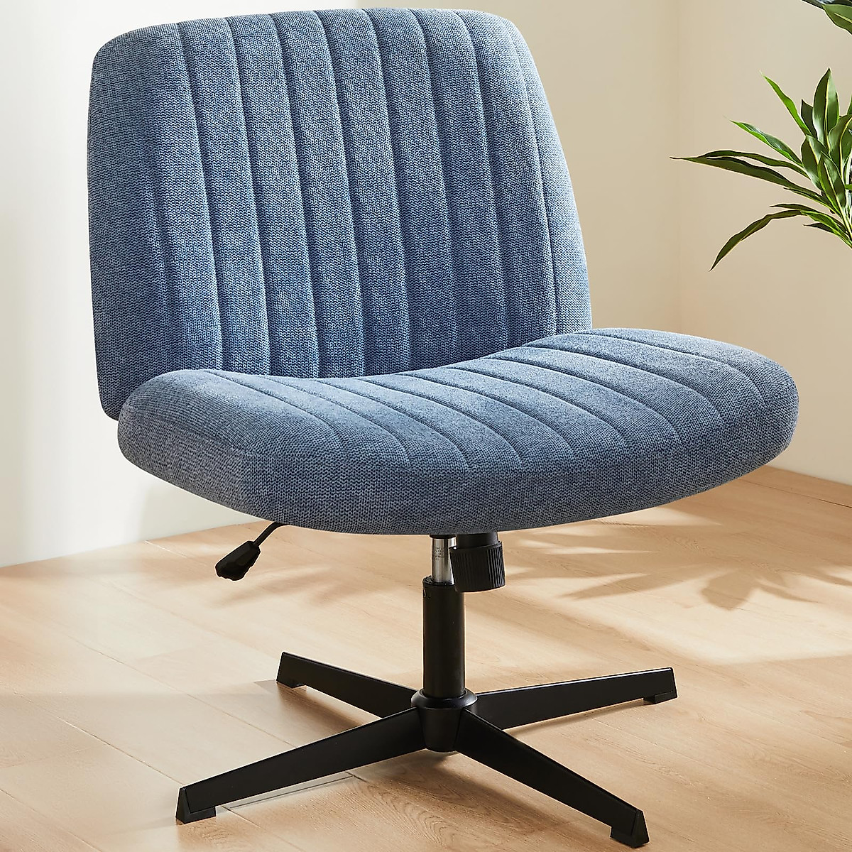 Sweetcrispy Office Chair No Wheels - Armless Desk Chair No Wheels Cross Legged Office Chair Wide Swivel Home Office Desk Chairs
