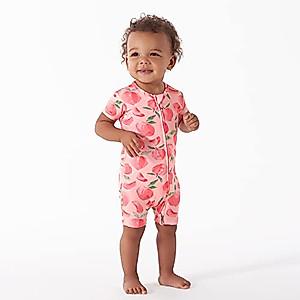 Gerber Unisex Baby Buttery Soft Short Sleeve Romper with Viscose Made from Eucalyptus, Just Peachy, 3-6 Months