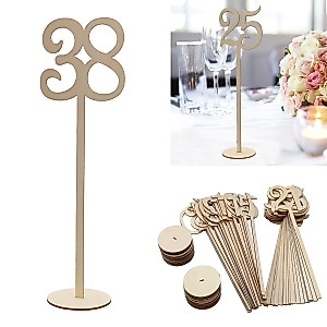 Tinksky 1-40 Wooden Table Numbers with Holder Base for Wedding Home Party Decoration, Pack of 40