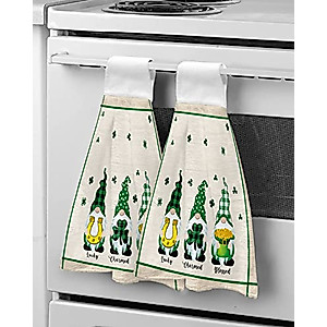 Kitchen Hanging Towel, Hand Towels with Loop Vintage Irish Lucky Gnome 1 Pack Soft Absorbent Tie Towel for Bathroom St. Patrick's Day Clovers on Chic Linen Tea Bar Dish Cloths Home Cleaning Terry