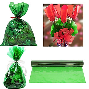 Cellophane Wrap Roll Green | 100’ Ft. Long X 16” in. Wide | 2.3 Mil Thick Transparent Green | Gifts, Baskets, Arts & Crafts, Treats, Cellophane Wrapping Paper | Colorful Cello Christmas, Holiday Color