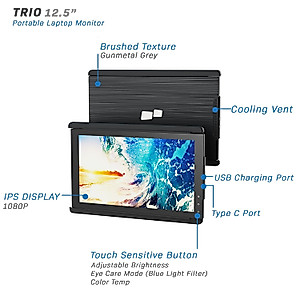 Mobile Pixels Trio Portable Monitor for Laptops, 12.5'' Full HD IPS Screens, USB C/USB A Dual or Triple Displays,Windows/OS/Android/Nintendo Switch (One Monitor Only)
