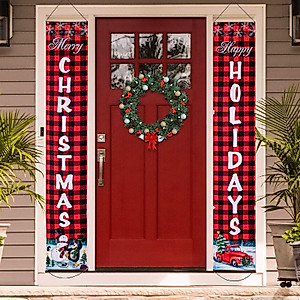 Christmas Decorations for the Home, hogardeck Christmas Banners Porch Sign, Hanging Sign Banner for New Year Christmas Decorations Welcome Door Sign for Home Outdoor Indoor Holiday Party Decor