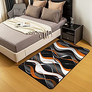 Orange Grey White Black Stripes Area Rug 5'x7' Geometric Living Room Rugs for Geometry Bedroom Home Decor Modern Striped Art Carpet Ultra Soft Non-Slip Indoor Floor Mat