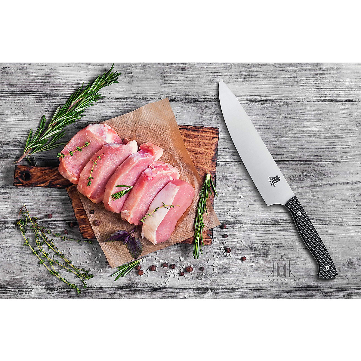 Brooklyn Knife Co. Chef Knife - Carbon Fiber Series - Japanese AUS-08 HC Super Steel - Sheath, 8-Inch