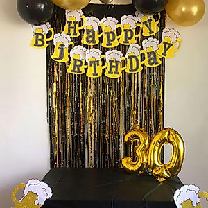 CANREVEL 2 Pack 3.3x8.2 Feet Black and Gold Foil Fringe Backdrop Curtains, Tinsel Streamers Birthday Party Decorations, Fringe Backdrop for Graduation, Baby Shower, Happy New Year, Disco Party