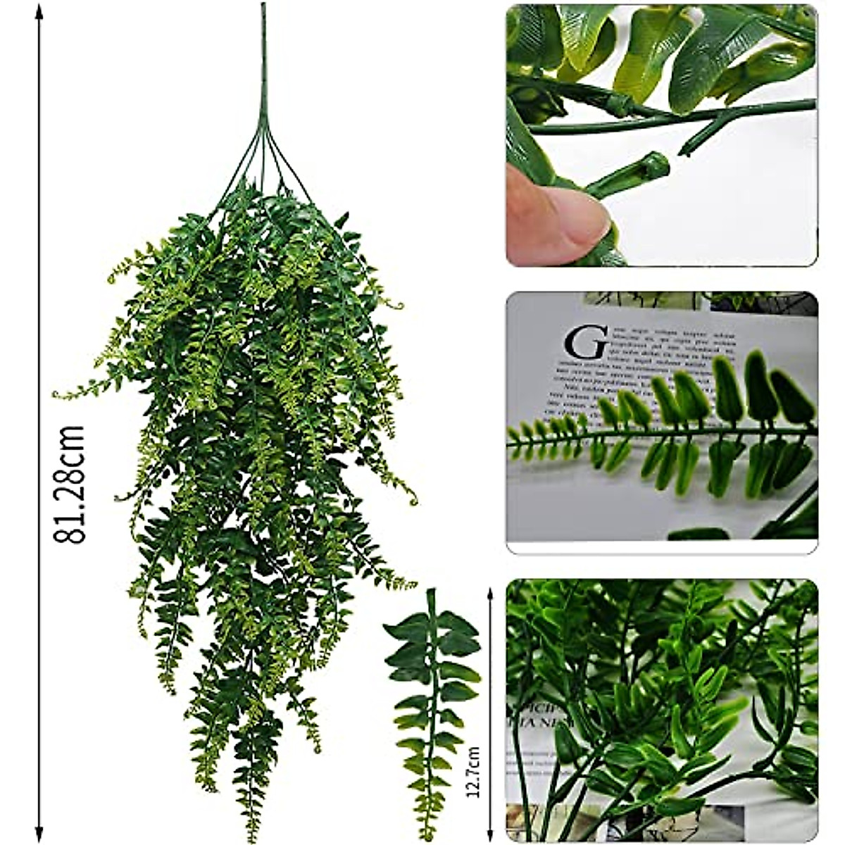 Faux hanging plant,Fake Plants Fake Fern Wall Artificial, Ivy Faux Greenery Plants for Patio Porch Indoor Outdoor UV Resistant Plastic Plants Decor (4 pcs Faux Ferns)
