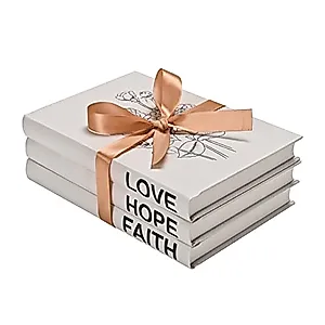 Fashion Decorative Books for Home Decor, Rustic Farmhouse Display Hardcover Quote Decor Faux Books for Modern Decor, White Decoration Fake Book Stack, Faith | Hope | Love Stacked Books for Coffee Tables and Bookshelf