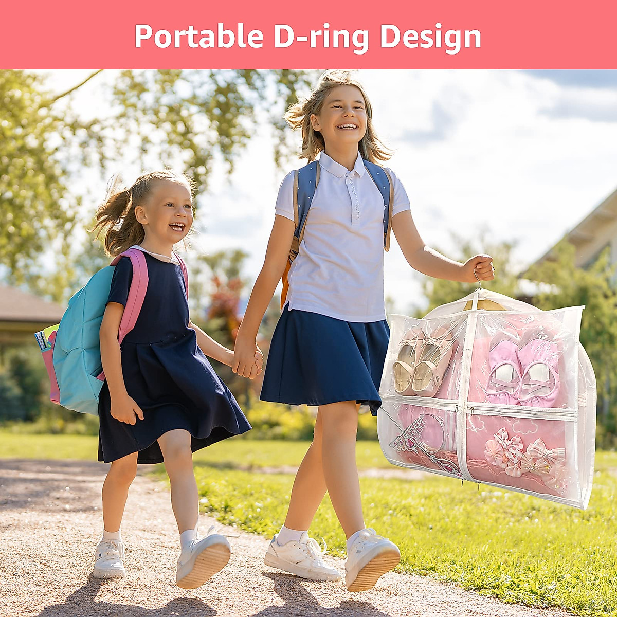 SDAWIN 40'' Clear Kids Dance Costume Garment Bags for Dancers with Pockets, PVC Waterproof 3.3" Gussetes for Girls and Boy Travel Clothes Covers, 3 Packs