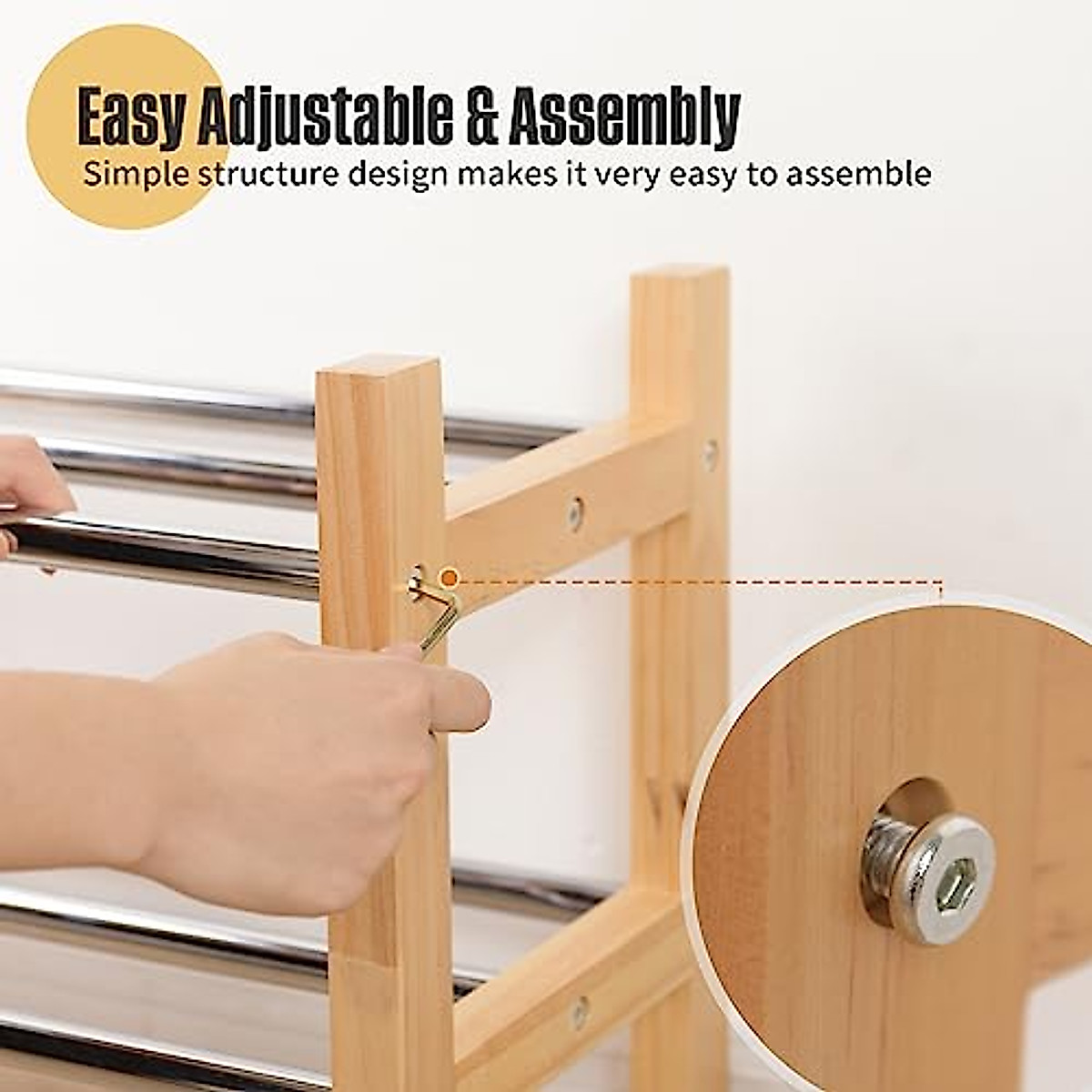 NUDUKO Expandable Shoe Rack Storage Organizer - 2 Tier Adjustable Wood and Metal Shoe Shelf Heavy Duty Small Shoe Rack for Closet Bedroom Entryway (Natural)