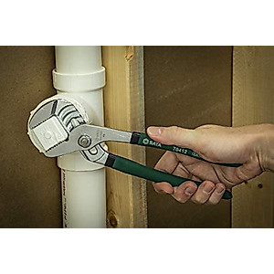 SATA 10-Inch Tongue-and-Groove Pliers, Straight Jaw Design, with Chrome Vanadium Steel Construction and Green Dipped Handles - ST70412ST