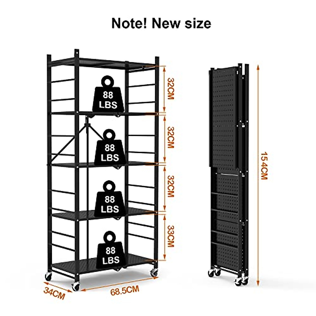Himix Storage Shelves with 20 Hooks, 5-Tier Collapsible Organization Storage Rack Bookshelf Folding Pantry Shelves Cube Shelf Wire Shelving Holds 440 Ibs for Garage Kitchen Room