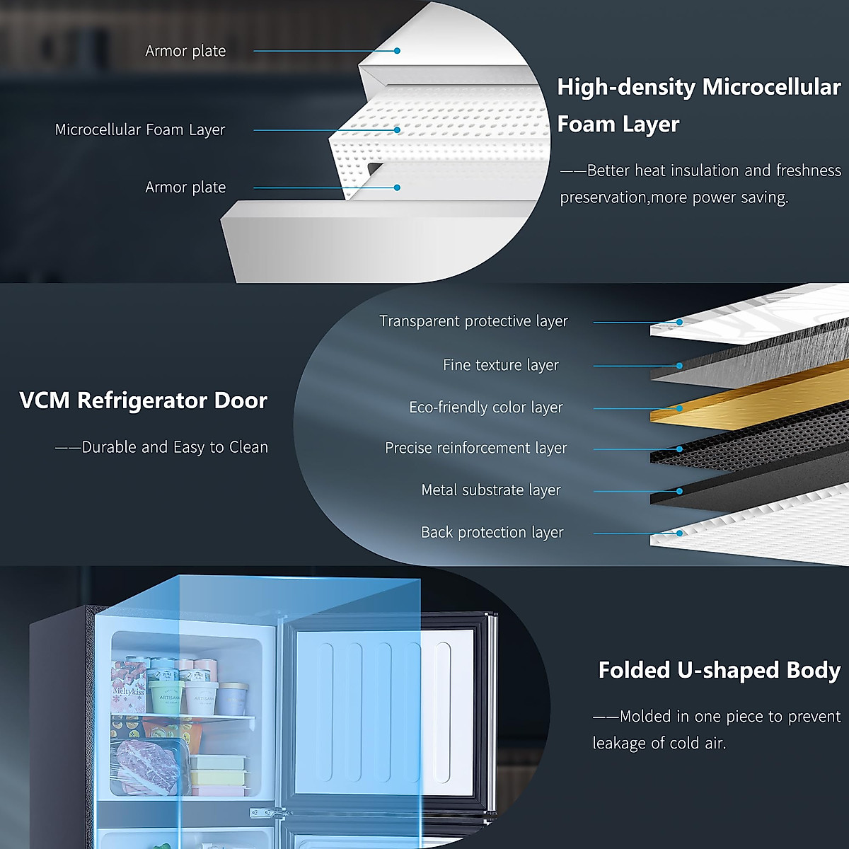 Fox Shack 5 Cu Ft Fridge, Refrigerator with Freezer, 2 Doors Apartment Size Fridge, Energy-efficient, 5 Settings Temperature Adjustable, for Kitchen, Office, Dorm