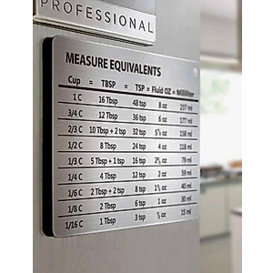 Magnetic Kitchen Conversion Chart - Professional Measurement Refrigerator Magnet, Stainless Steel, Conversions for Cups, Tablespoons, Teaspoons, Fluid Oz and Milliliters. (1 Pack)
