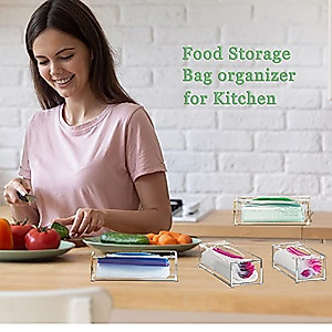 Ziplock Bag Organizer for Drawer, Baggie Organizer for Kitchen Plastic Bag Storage, Sandwich Freezer Snack Organizer Box for Ziploc Hefty Quart Slider Bags, 4 Separate Clear Acrylic Containers