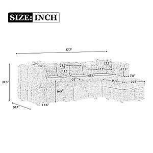 LUMISOL Large Sectional Sofa with Movable Storage Ottoman and 2 USB Ports, Teddy Fleece Fabric Sectional Sofa Couch with Lumbar Pillows, L-Shaped Sofa Couch for Living Room Apartments, Creamy White