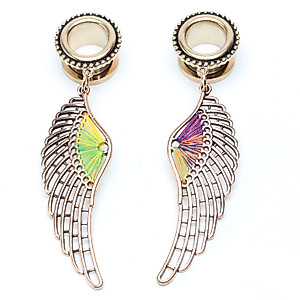 Balala 5/8 inch 16mm Rose Gold 316L Surgical Steel Wing Dangle Ear Gauges Piercing Flesh Tunnels Plugs Statement Earrings