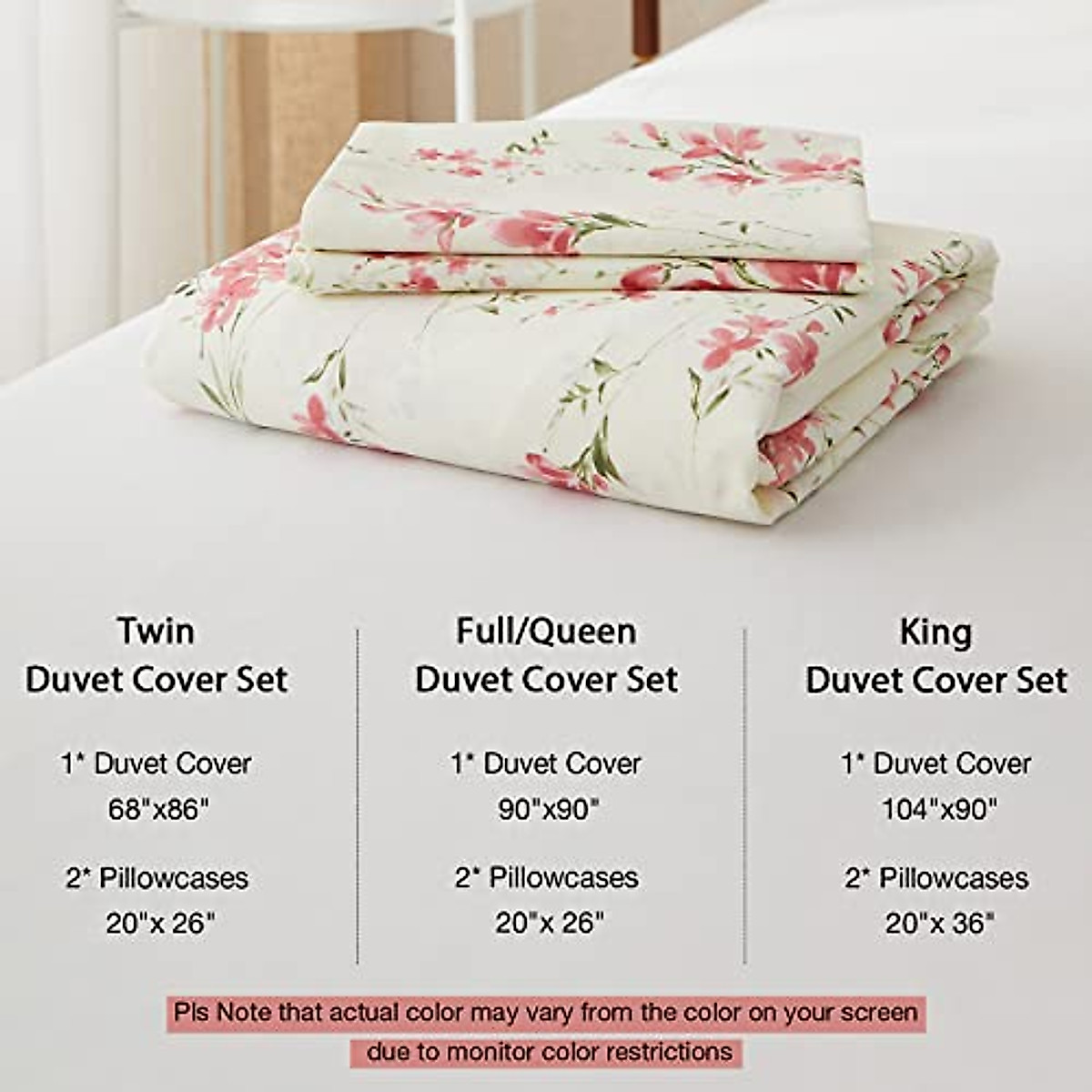 EAVD Pink Floral Duvet Cover Twin Soft 100% Cotton Aesthetic Bedding Set Chic Shabby Pink Floral Bedding Set for Girls Elegant Artistic Style Floral Comforter Set with Zipper Closure(NO Comforter)